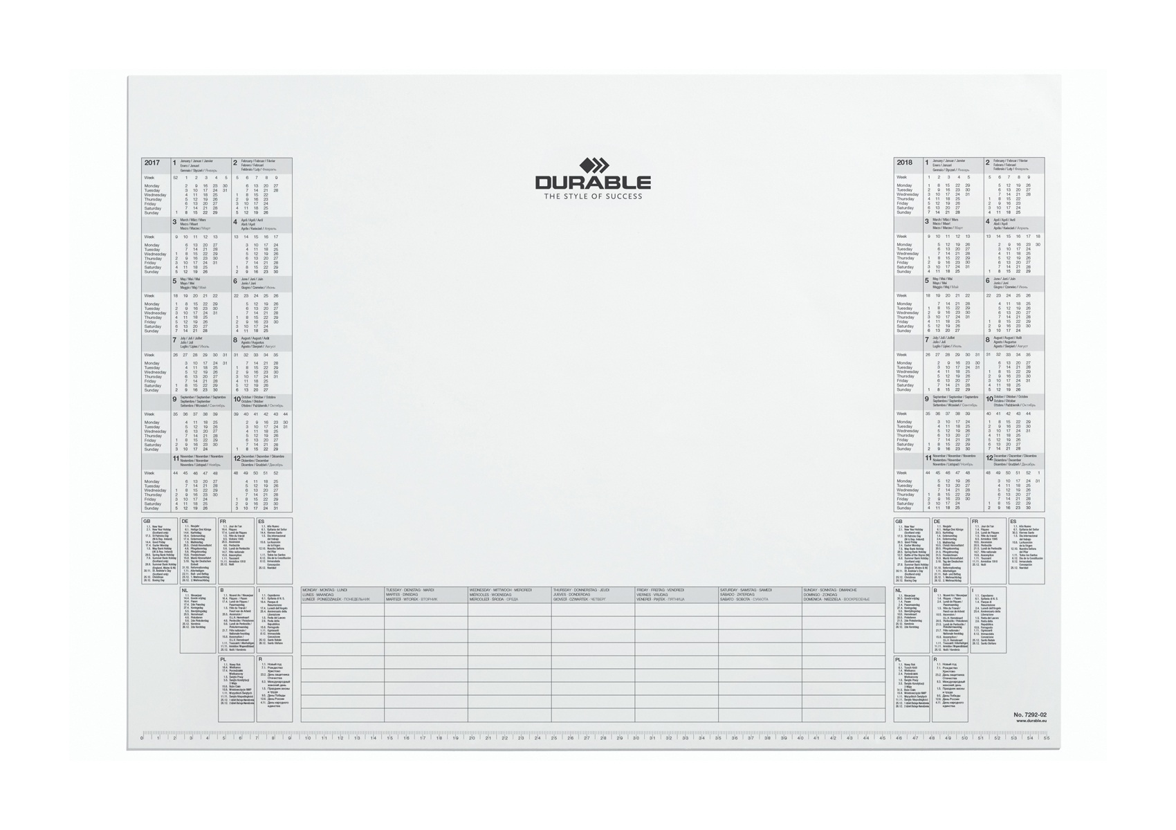 Bloc sous-main en papier avec calendrier Durable