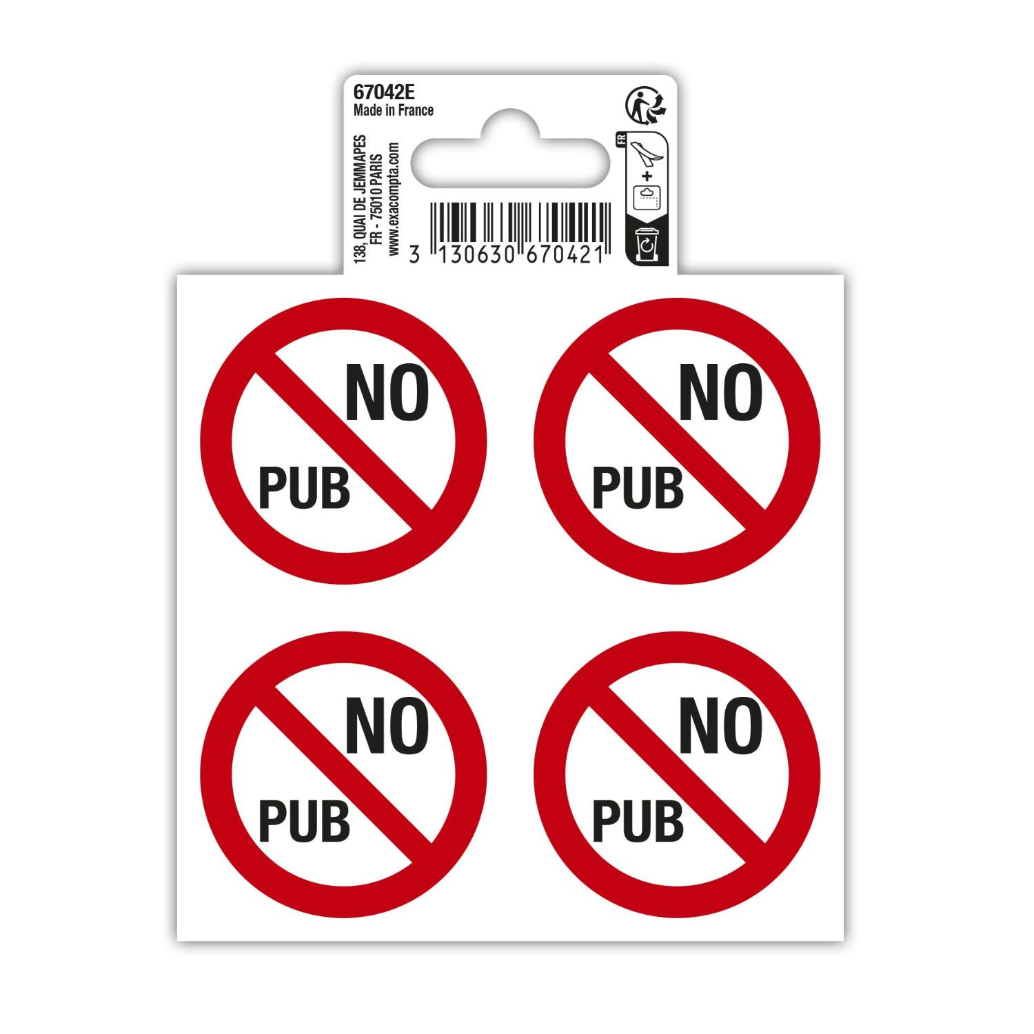 Pictogramme adhésif NO PUB - set de 4