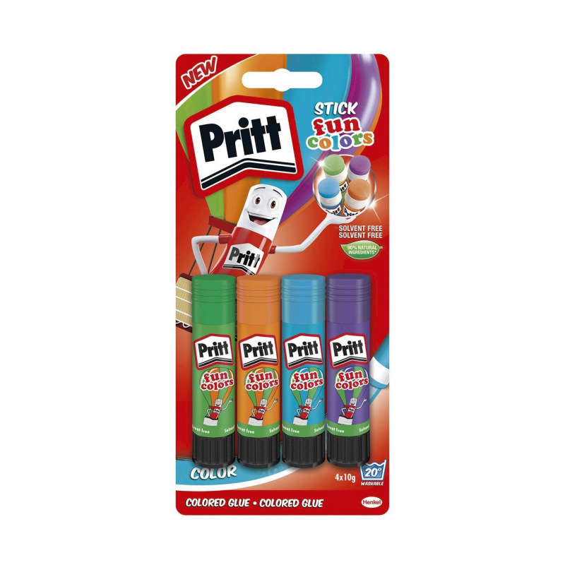 Pack de 4 bâtons de colle colorée PRITT RAINBOW