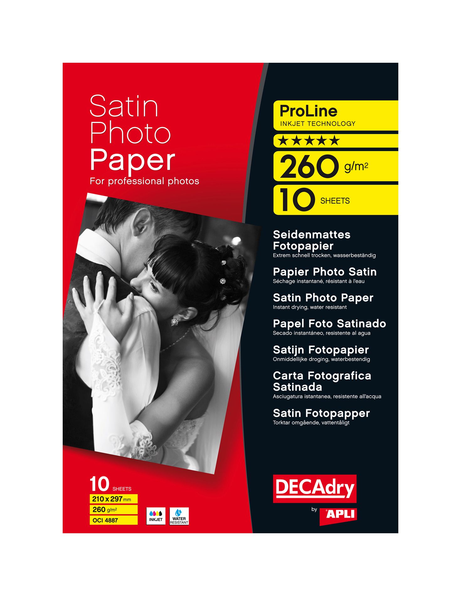 Papier photo satin DECADRY ProLine - A4 - 260 g - paquet de 10 feuilles